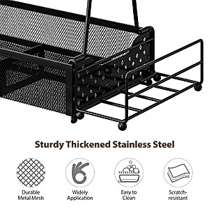 WHITE TIGER Grill Caddy for Camping, Picnic Caddy for Plates and Utensils, BBQ Caddy with Paper Towel Holder for Outdoor, Camper Must Haves for Barbecue Accessories Storage Organizer (Black)