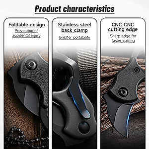 Aesnoun Small Pocket Knife for Men, Carabiner Knife, Cool Carabiner Knife Box Cutter with 1inch Stainless Steel Blade, Mini Folding Knives EDC Gadgets for Everyday Carry, Great Gift for Men (Black)