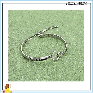 FEELMEM Life Is Tough But So Am I Bracelet Depression Suicide Mental Health Awareness Inspirational Jewelry Recovery Gift Keep Going Gift (Life Is Tough-silver)