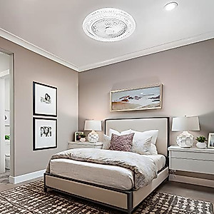 YITAHOME Bladeless Ceiling Fan with Light, 20 Inch Modern Enclosed Chandelier Fan with Dimmable Light, 6 Speeds, DC Motor, Night Light, Wind Cycle, Low Profile Ceiling Fan for Small Space - White