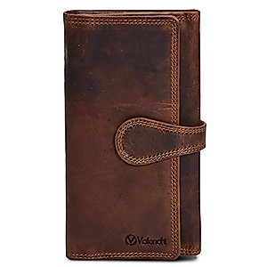 RFID Leather Clutch Wallet for Women-Credit Card Slots Coin Purse with ID Window (COGNAC VINTAGE)