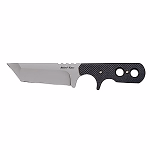 Cold Steel Mini Tac Tanto 3.75" AUS8A Razor-Sharp Plain Blade 3" Griv-Ex Handle Tactical Fixed Blade Neck Knife w/Secure-Ex Sheath
