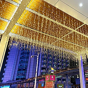 GTSYDING LED Icicle String Lights, Christmas Icicle Lights 16.4Ft 216 LEDs Window Curtain Starry Fairy Lights Plug in 8 Modes for Wedding Party Bedroom Garden Patio Outdoor Indoor (Warm White, 5)