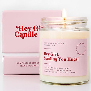 Hug in A Jar Candles Gifts for Women, Thinking of You Gift Candles, Sweet Fig + Grapefruit 10oz Long Lasting Aromatherapy Candle in Glass Jar with Gift Box
