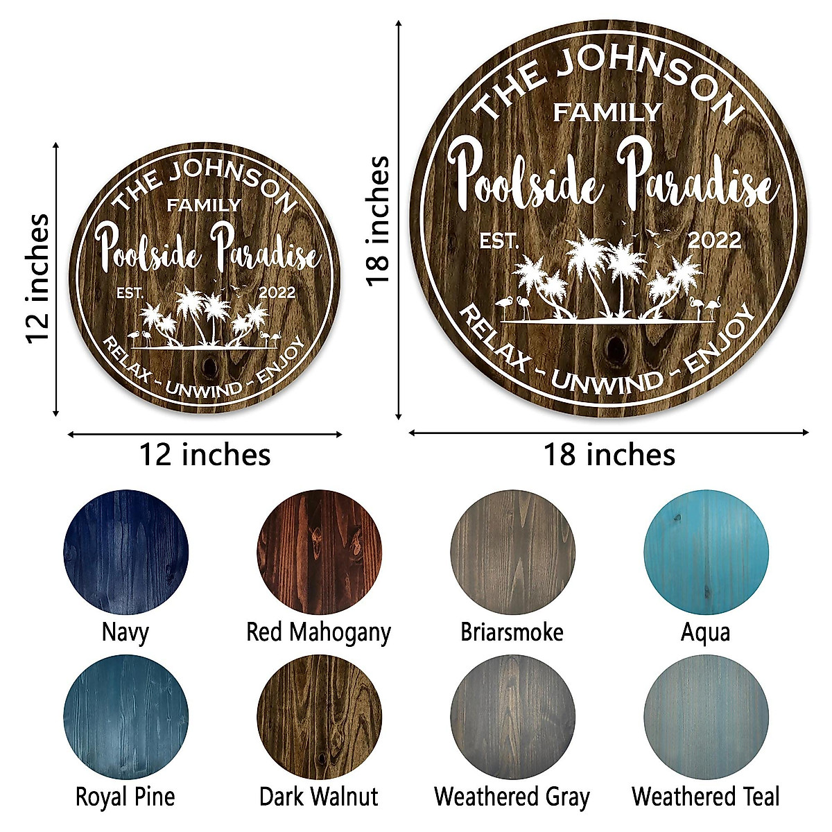 V VIBEPY Personalized Poolside Paradise Signs, Relax Unwind Enjoy Wood Signs 8",12", 18" - Pool Signs, Poolside Signs, Backyard Signs, Welcome Signs, Wooden Signs, Outdoor Signs, Yard Signs, Summer Signs