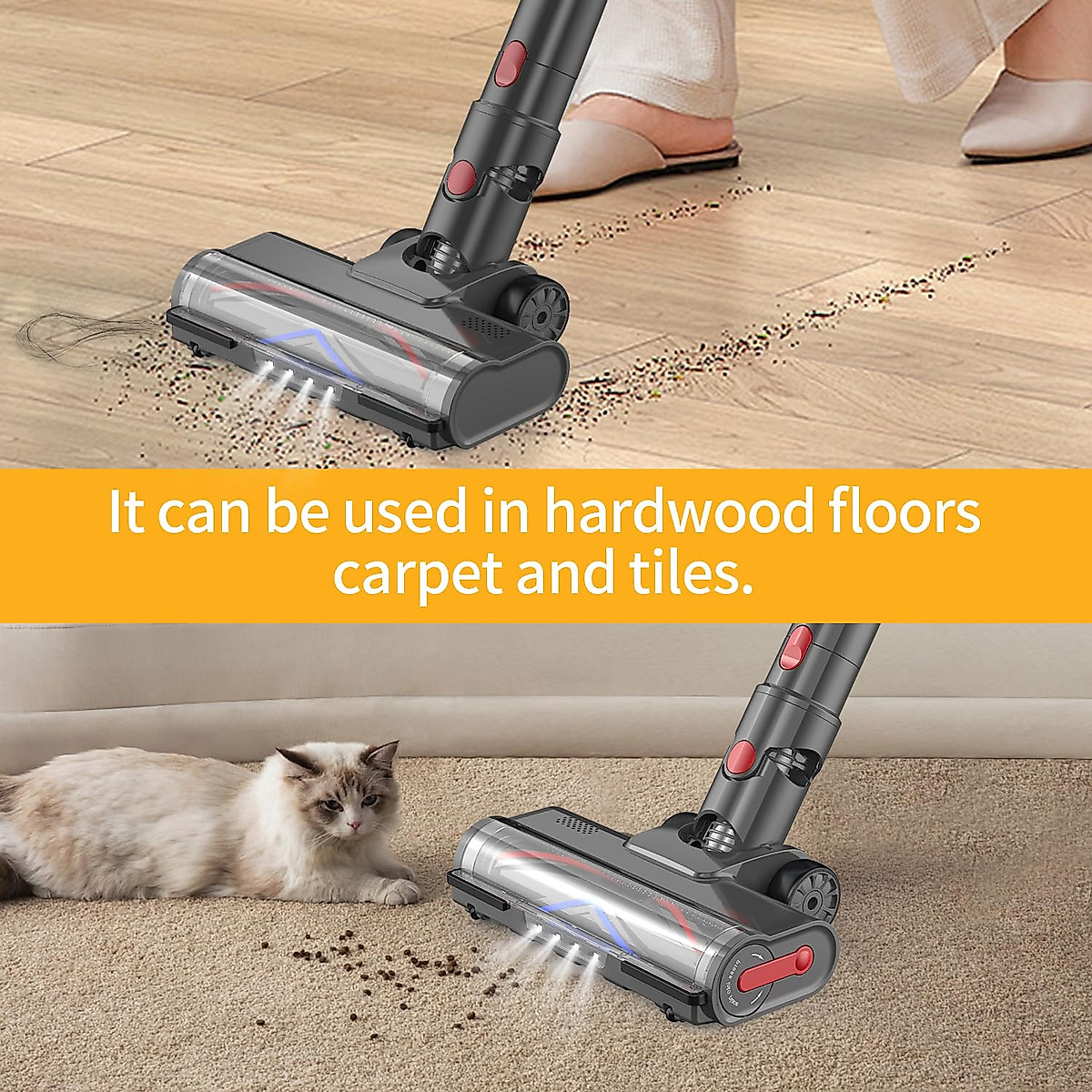 Ancocs Vacuum Cleaners Parts for Dyson V7 V8 V10 V11 V15, Roller Brush Power Head Replacement with LED Light, Motorhead Hardwood Floor Attachments for Vacuum (D019)