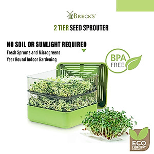 GARDENS ALIVE! Seed Sprouter Kit, Two Tier Stackable Seedling Starter Tray with Lid, Microgreens Propagator Mini Plant Grow Trays, Germinate Seeds Indoors, Healthy Snacks, Bean Sprouts, Soil Free