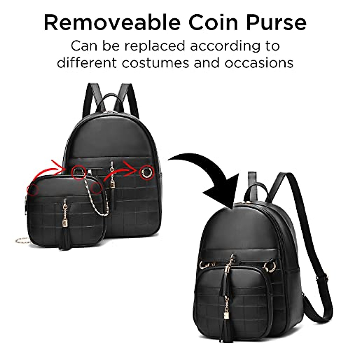 I IHAYNER Women Fashion Backpack Purses for Girls 2 PCS Multipurpose Design Handbags and Chain Shoulder Bag PU Leather Travel bag Brown