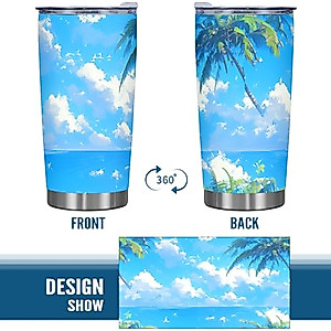 QWEUIOP 20oz Insulated Travel Coffee Mug Grunge Summer Coconut Tree Stainless Steel Tumbler with Lid Double Wall Vacuum Coffee Cup For Hot and Cold Drinks14524