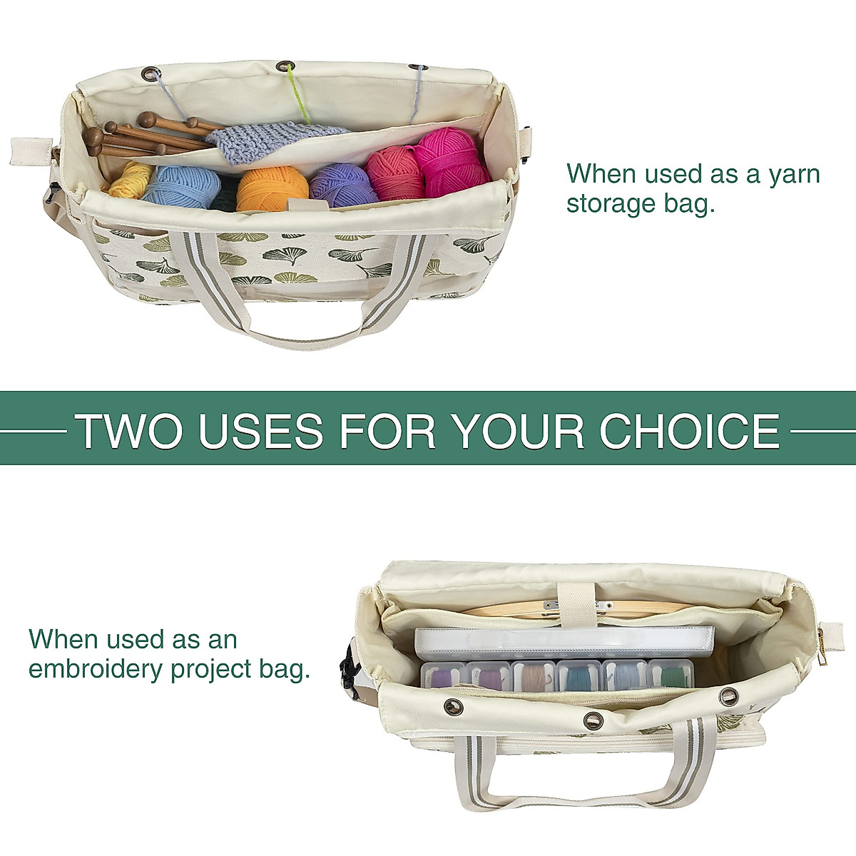 Lavievert Embroidery Project Bag, Embroidery Kits Storage Bag with Multiple Pockets for Crochet Hooks Embroidery Floss and Other Sewing Accessories