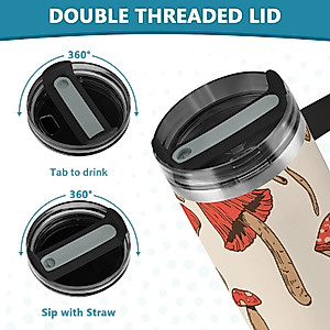 Yasala Car Tumbler with Handle Mushroom Nature Botanic Travel Mug Coffee Cup Insulated Beverage Container Mega Cup for Hot Cold Drinking Thermos Water Bottle Cupholder Friendly 40 oz