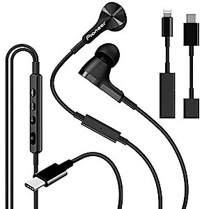RAYZ Pioneer Pro Lightning & USB-C Wired Earphones/Smart Active Noise Cancelling, Microphone Volume Control | for Apple iPhone Mac iPad, Android, Nintendo Switch, Google Pixel -Onyx