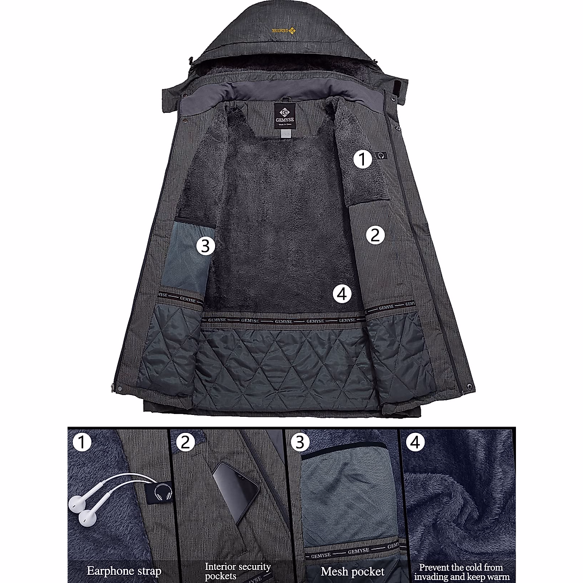 GEMYSE Women's Mountain Waterproof Ski Snow Jacket Rain Winter Jacket Coat Hooded Windproof Parka(Graphite Grey,Large)