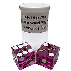 Cyber-Deals Wide Selection 19mm Craps Dice Pairs Authentic Nevada Casino TablePlayed Dice Peppermill Reno Purple Polished, Matching Serials