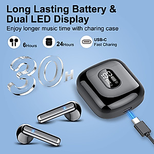 Aptkdoe Wireless Earbuds, Bluetooth 5.3 Headphones with Hi-Fi Stereo Clear Call Mic, 30 Hrs Playtime Bluetooth Earbuds Touch Control with LED Display, IPX7 Waterproof Earphones for iOS Android Laptop