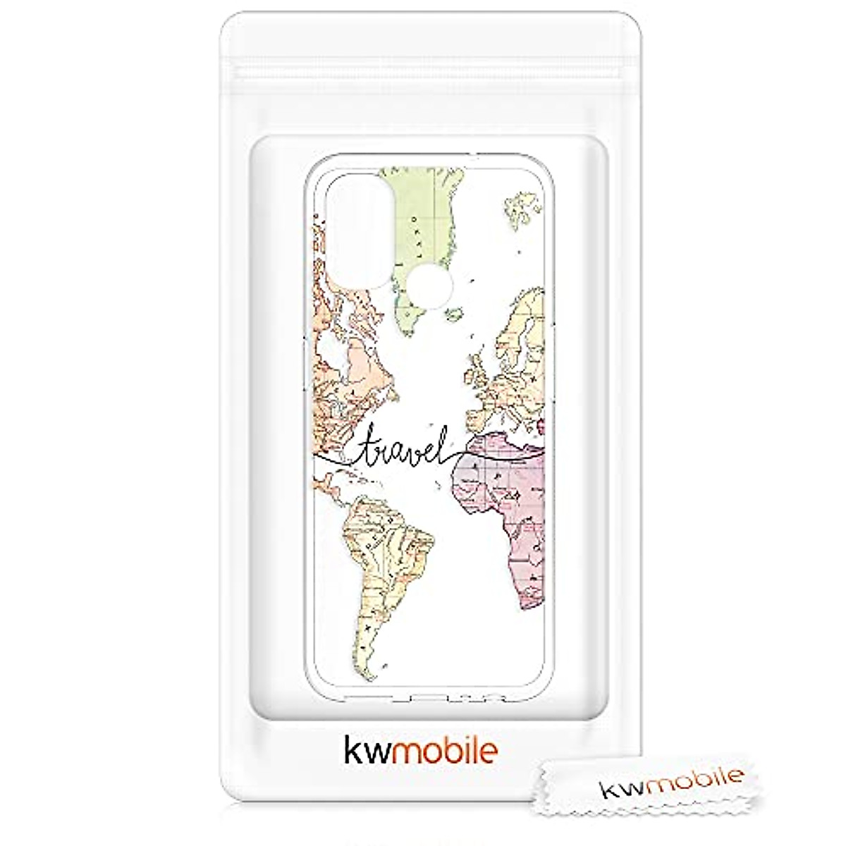 kwmobile Clear Case Compatible with OnePlus Nord N100 - Phone Case Soft TPU Cover - Travel Black/Multicolor/Transparent