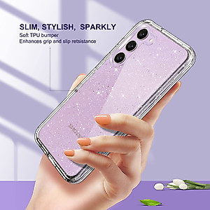 ULAK Compatible with Samsung Galaxy S23 Case,Bling Sparkle Women Girls Heavy Duty Shockproof Hybrid Soft TPU Bumper Drop Protection Transparent Phone Case for Galaxy S23 5G 6.1 inch - Clear Glitter