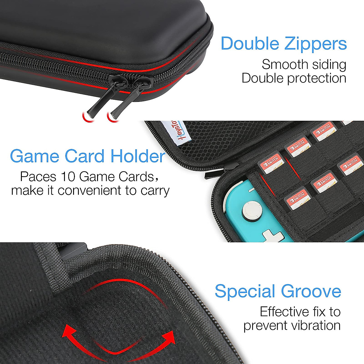 HEYSTOP Pouch Compatible with Nintendo Switch Lite, Protective Case Cover Carrying Case with 10 Game Card Cases, Accessories for Nintendo Switch Lite – Black