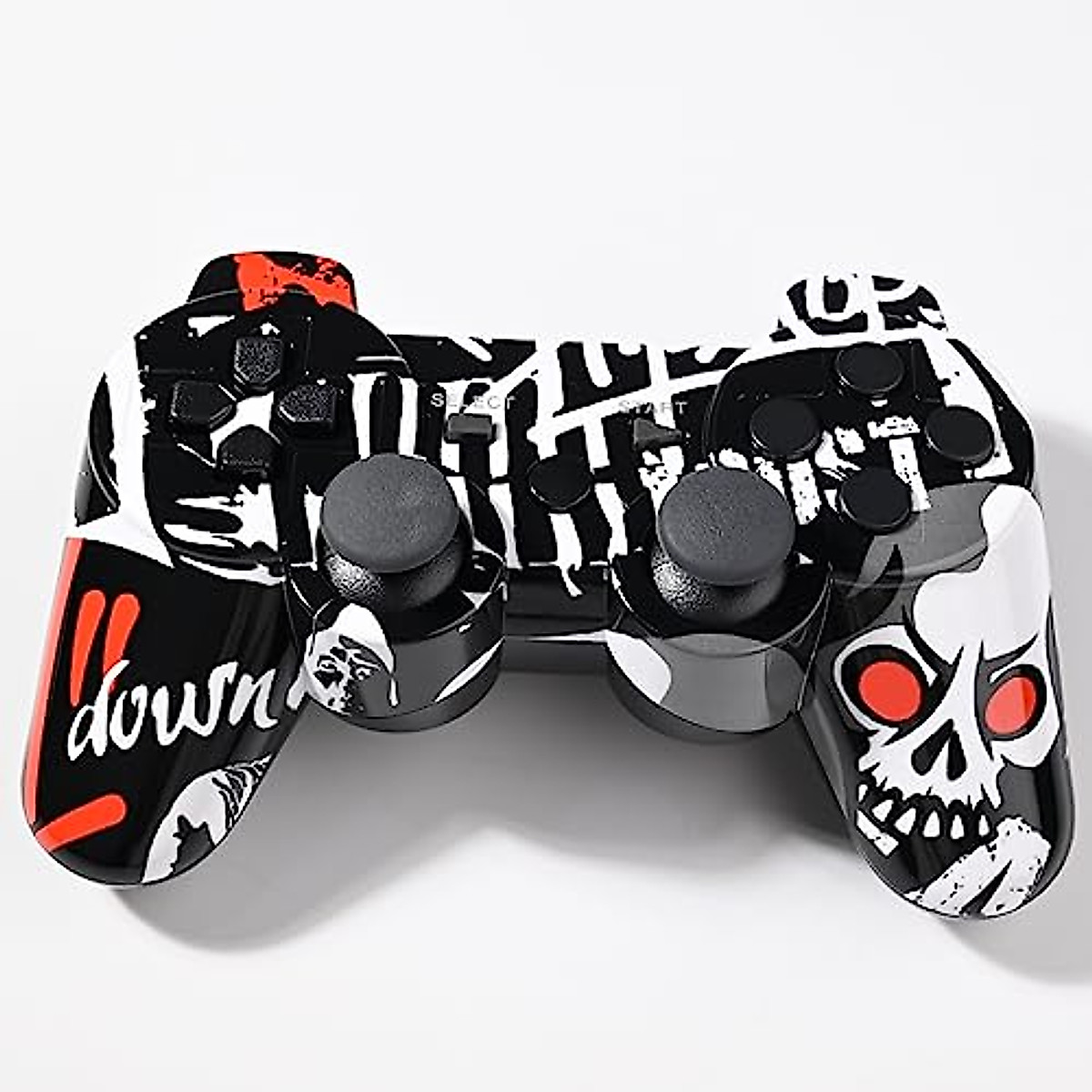 Drimoor 2 Pack Wireless Controller for PS3 - Double Vibration Motion Sense Remote Compatible with Playstation 3 with Charging Cable and Thumb Grip Caps