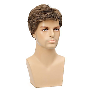 Kaneles Mens Short Brown Wig Synthetic Replacement Costume Halloween Natural Hair Wigs