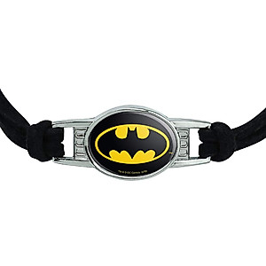 GRAPHICS & MORE Batman Classic Bat Shield Logo Novelty Suede Leather Metal Bracelet