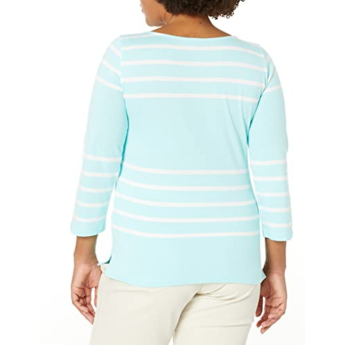 Nautica Women's Boatneck 3/4 Sleeve 100% Cotton Shirt, Aruba Blue, Large