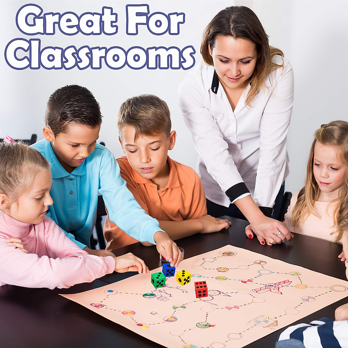 50 Pk Foam Dice, Large Foam Dice for Classroom, Quiet Soft Dice for Children Students Teachers