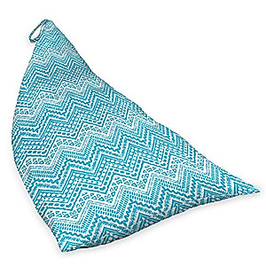 Lunarable Pale Blue Lounger Chair Bag, Hand Drawn Chevron Artwork Native Zigzag Boho Lines, High Capacity Storage with Handle Container, Lounger Size, Pale Blue White