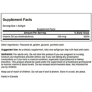Swanson Vitamin D-3 5000 IU Bone Health Immune Support Healthy Muscle Function D3 Supplement (cholecalciferol) 125 mcg 250 Softgels Count