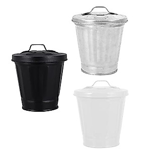 LUOZZY 3pcs Small Metal Trash Can with Lid | Galvanized Trash Can | Small Galvanized Trash Can with Lid Mini Desktop Wastebasket Tiny Garbage Can Flowerpots, 3.5 x 3.7 inch