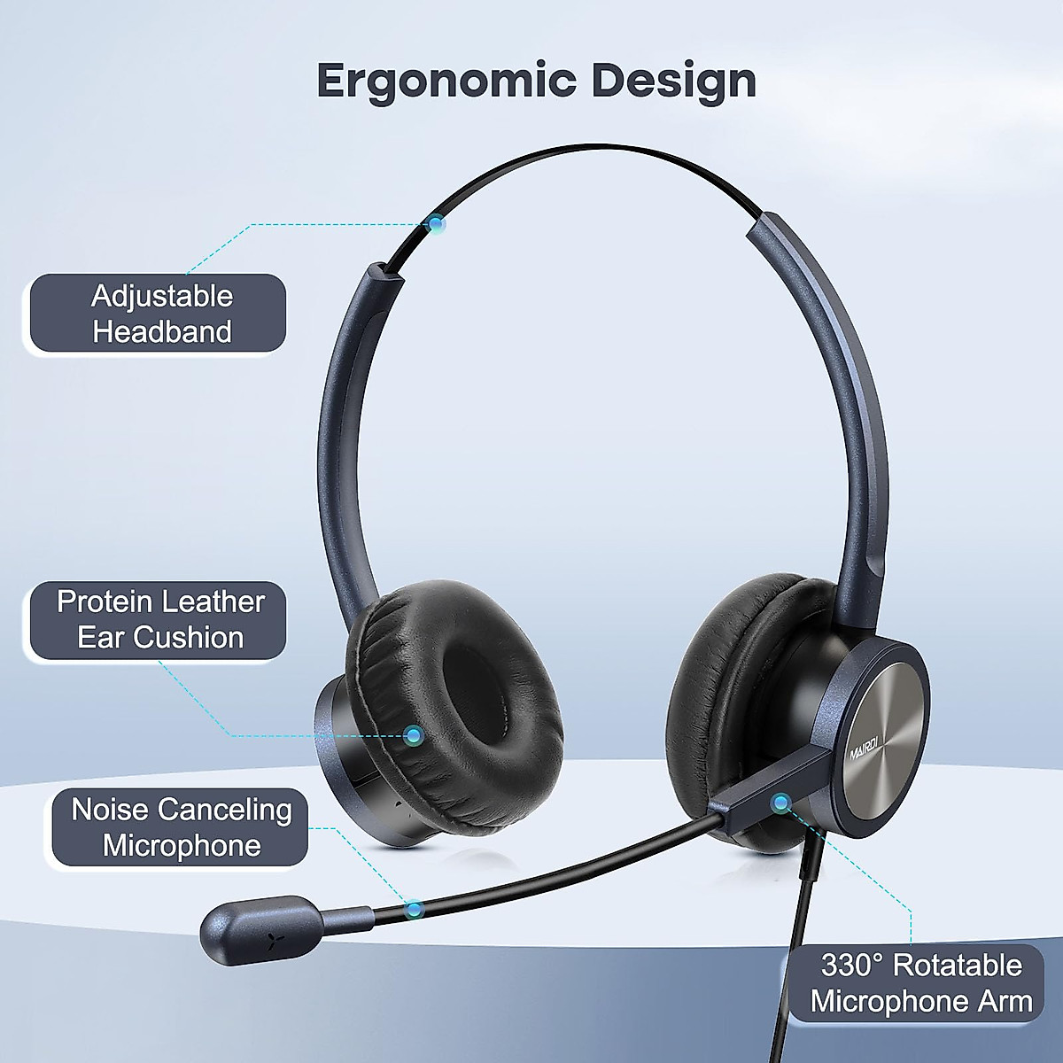 MAIRDI Telephone Headset with RJ9 Jack & 3.5mm Connectors for Call Center Office Deskphone Cell Phone PC Laptop, Landline Phone Headset with Microphone Noise Canceling for Polycom Avaya Nortel