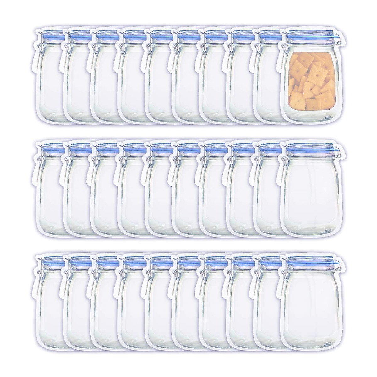 30Pcs Mason Jar Zipper Bags-Size：15 * 9.5cm- Reusable Airtight Seal Food Storage Bags for Kitchen,Camping,Travel By Amber&Sean(Large)