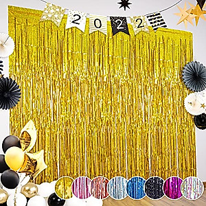 LOLStar 3 Pack Gold Photo Booth Props,3.2 X 8.2 ft Laser Rain Gold Foil Fringe Curtains,Photo Booth Backdrop Streamer Backdrop for Birthday,Wedding,Engagement,Anniversary Party Decorations
