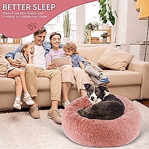 ZEJEUER Cat Bed, Small Dog Bed, Round Donut Washable Plush Fluffy Faux Fur Soft Cushion Beds for Indoor Pets