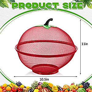 2 Pieces Apple Shaped Fruit Basket Red Metal Wire Mesh Holder Covered Fruit Bowl for Kitchen Counter Mesh Fruit Holder Fruits Storage Drain Basket Apple Basket Food Strainers for Banana Vegetables