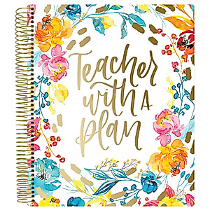 bloom daily planners New Undated Academic Year Teacher Planner & Calendar with Frosted Protective Cover - 7 Period Lesson Plan Organizer Book (9" x 11") - Teacher with a Plan