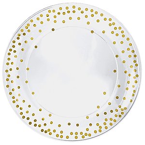 Plastic Platter - 13" | Clear/Gold Polka Dots | 1 Pc.