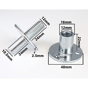 lasenersm 2 Pieces Cold Rolled Steel M12 Bed Post Connector Bed Column Bedpost Connector Screw-in T-Nut Bedpost Connector Screw Butt Nut for Furniture Hardware Fittings