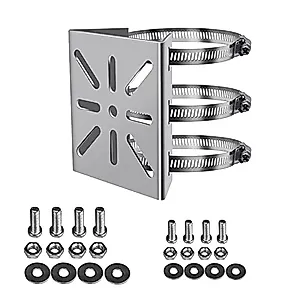WiTi Universal Vertical Pole Mount for Security Camera, Stainless Steel Mounting Corner Bracket with 3 Loop Pipe Clamps, Suitable for CCTV Cameras LED Wall/Stage Lights, Solar Panels (small size)