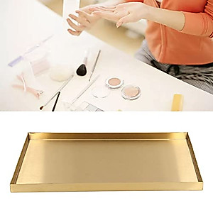 11.9x8.0 in Gold Rectangle Storage Tray Stainless Steel Tea Fruit Trays Desktop Cosmetics Perfume Jewelry Organizer Serving Tray for Home Living Room, Kitchen, Bathroom, Hotel