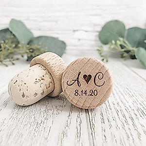 Customized Wood Wine Stopper - Love Heart Groom and Bride Initials Wedding party Favor decor Personalized Bottle Cork Toppers with laser design name gift for guest,custom,10PCS