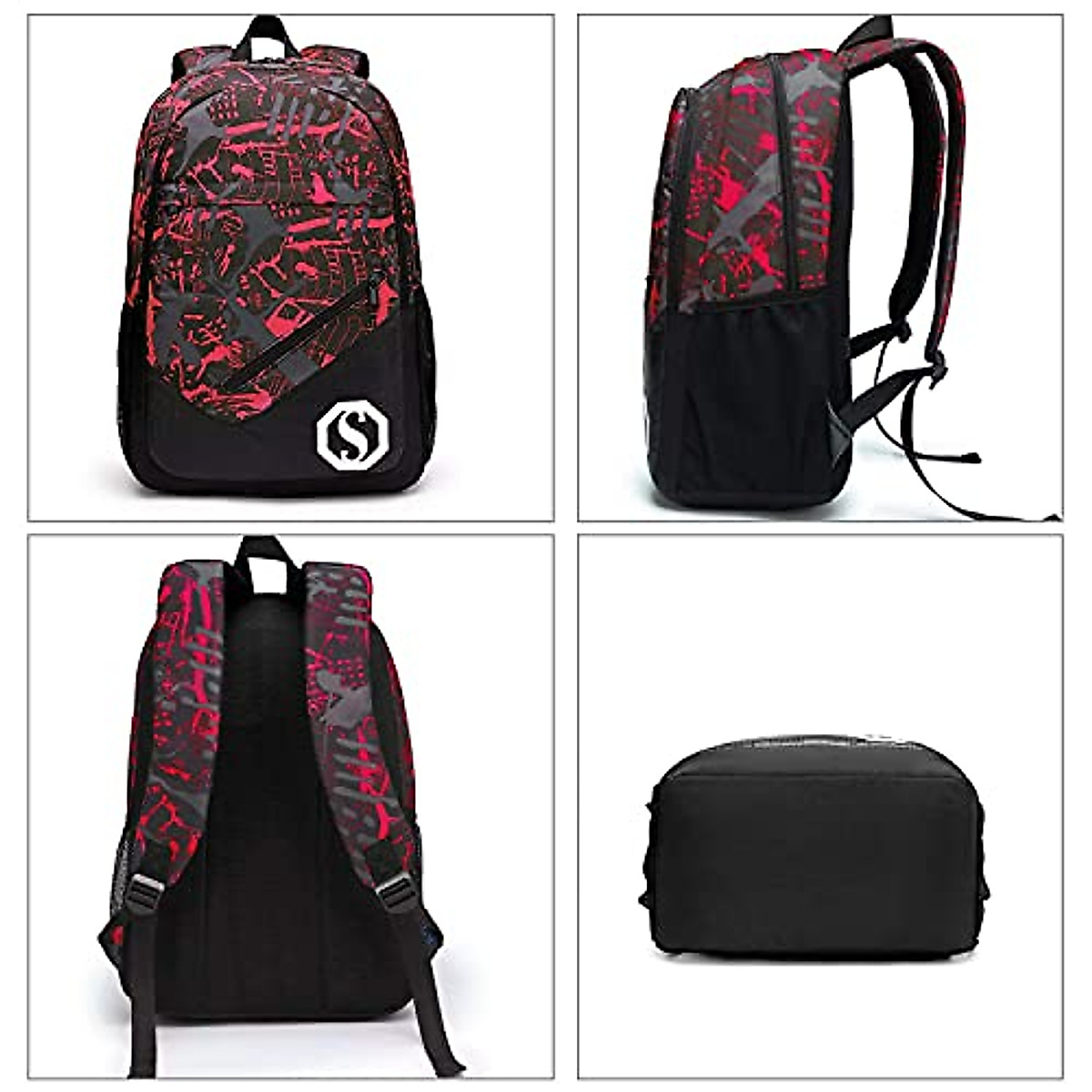 CAMTOP School Backpack Boys Kids School Bookbag Set Student Backpack with Lunch Box and Pencil Case (Graffiti - Red)