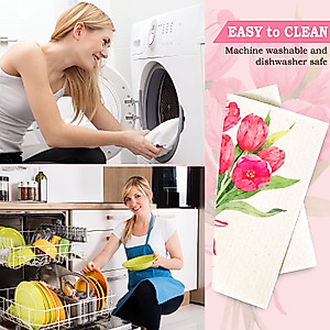 Whaline Flowers Swedish Kitchen Dishcloth Watercolor Floral Cotton Kitchen Towel 6 Design Flower Absorbent Dishcloth for Party Home Housewarming Cleaning Counter Wipes, 7 x 8 Inch