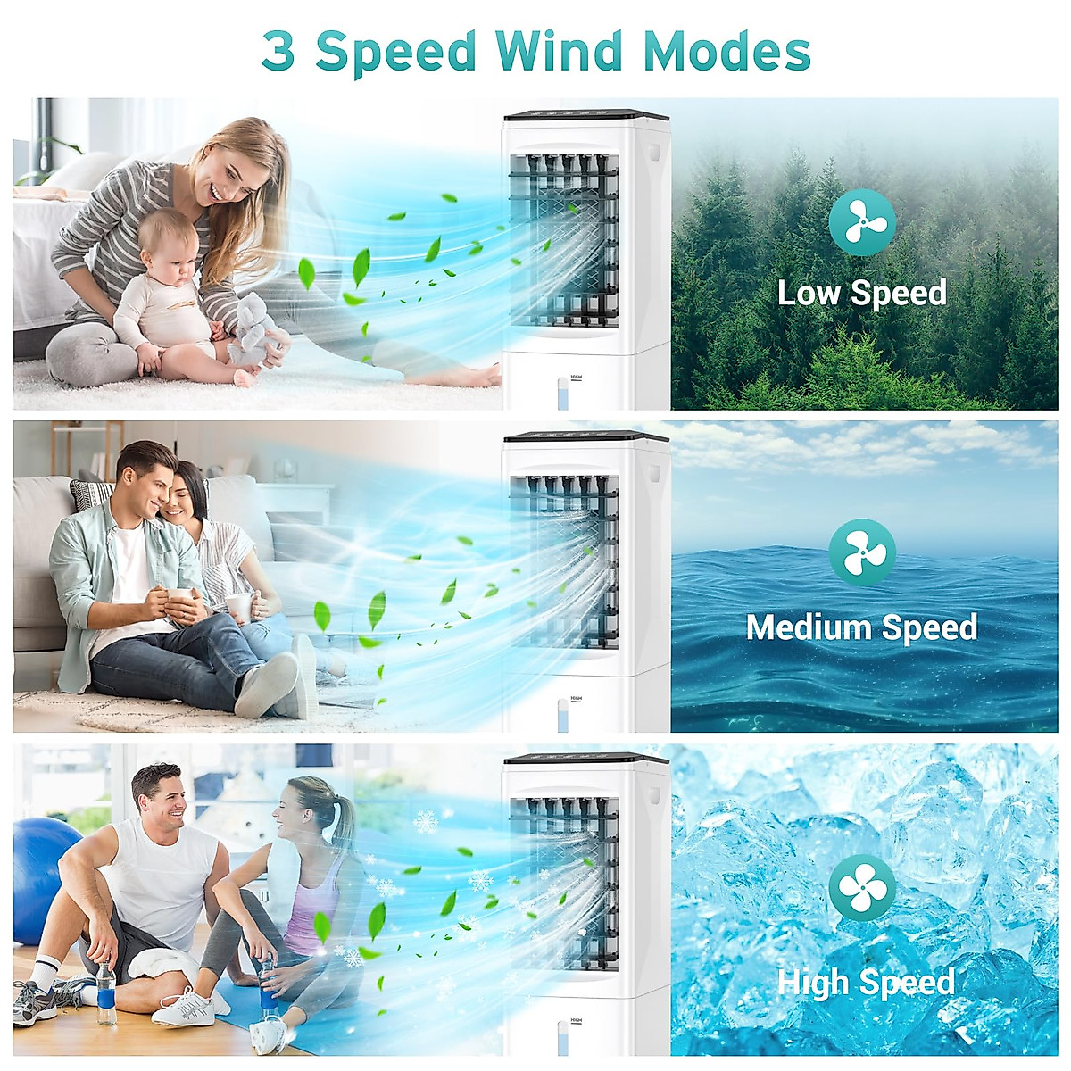 Portable Air Conditioners, 3-IN-1 Air Conditioner Portable with 3 Speeds, 6L Portable AC w/7H Timer, 60°Oscillation, Remote Control Windowless Portable Air Conditioner for Room, Home