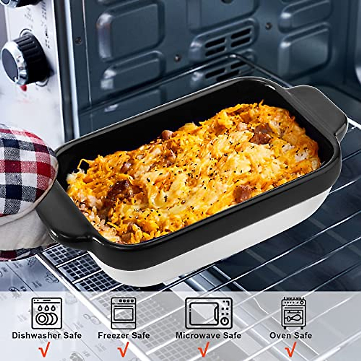DEAYOU Casserole Baking Dish, 3-Pack Bakeware Set, Ceramic Lasagna Pan, Rectangular Stoneware Baking Pan Set for Oven, Cooking, Cake Dinner, Daily Use, Black and White