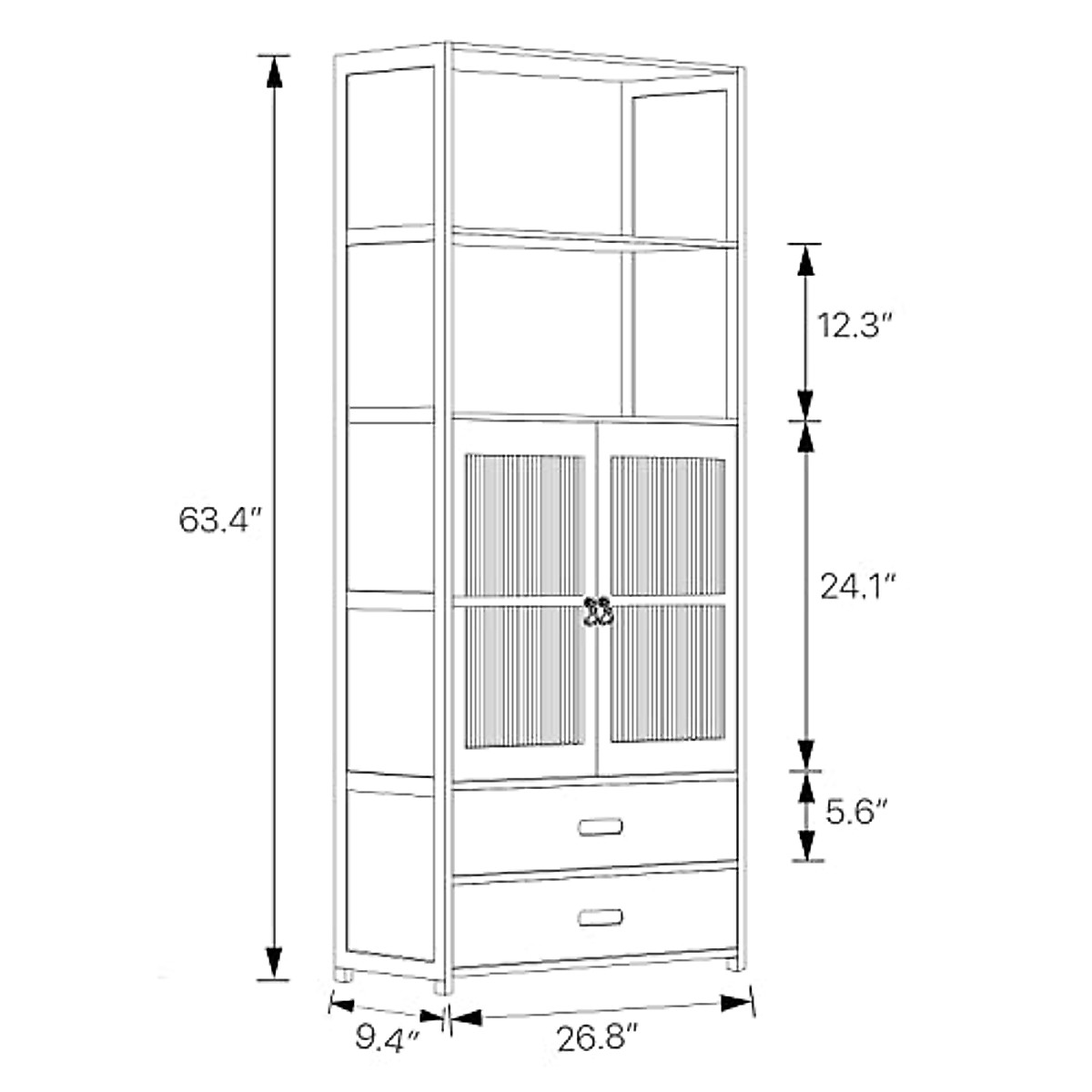 MoNiBloom Bookshelf with 2 Storage Shelves and 2 Drawers, Traditional Freestanding Storage Cabinet with Louvered Doors for Living Room Study Room, Brown