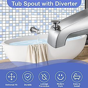 Enhon Tub Spout with Diverter, Universal Fits 1/2'' Copper Pipe, 1/2'' IPS and 3/4'' IPS, Bathroom Bathtub Tub Faucet Replacement with Adapters (Brushed Nickel)