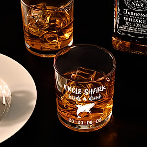 DAZLUTE Uncle Gifts from Niece, Funny Uncle Shark Whiskey Glass, Father’s Day Gifts Birthday Present Christmas Gifts for uncle Brother Cousin, 10Oz Old Fashioned Glass