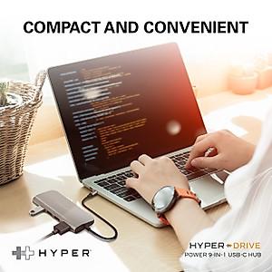 HyperDrive USB C Hub - 9-in-1 USB Hub 4K HDMI, Ethernet, 3.0 USB-A, USB C Power Delivery, MicroSD/SD, Audio Jack - Compatible with iPad Pro, MacBook, Chromebook, Windows - Space Gray