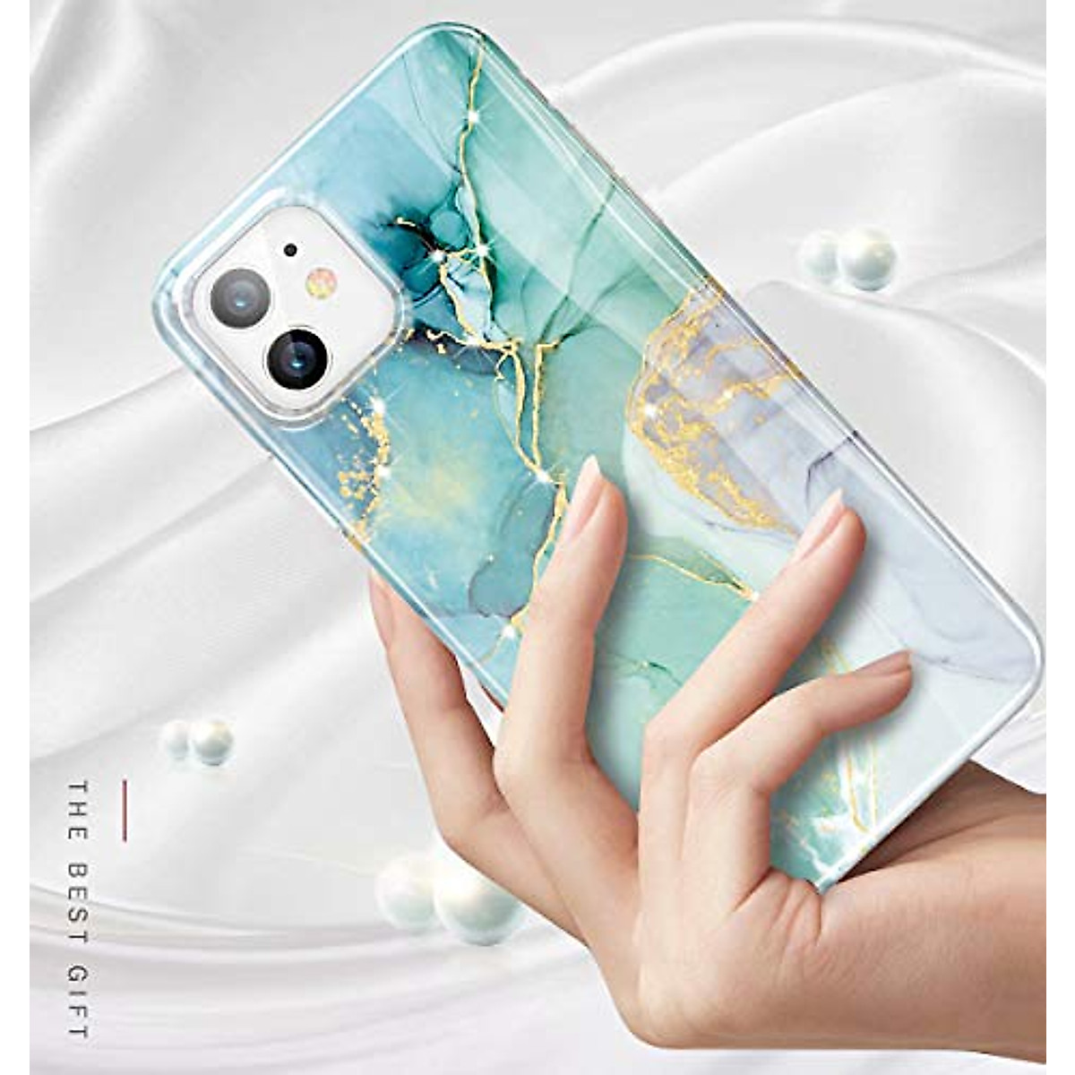 luolnh Gold Glitter Sparkle Case Compatible with iPhone 12 and iPhone 12 Pro 6.1 Inch (2020 Release) Marble Design Shockproof Soft Silicone Rubber TPU Bumper Cover Skin Phone Case-Abstract Mint